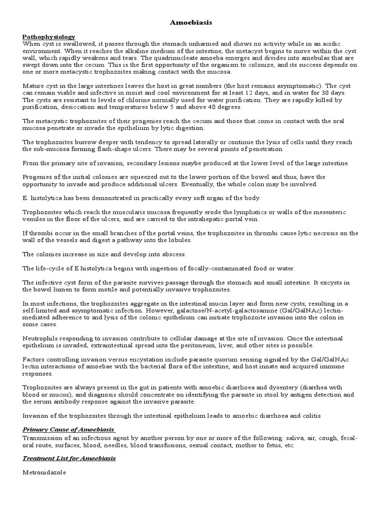 Amoebiasis Pathophysiology | PDF | Anatomy | Organ (Anatomy)