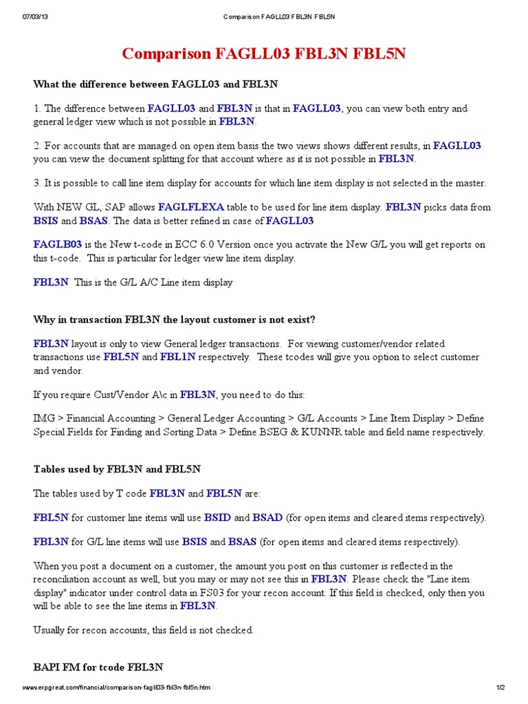 Comparison Fagll03 Fbl3n Fbl5n | PDF | Information Technology | Software