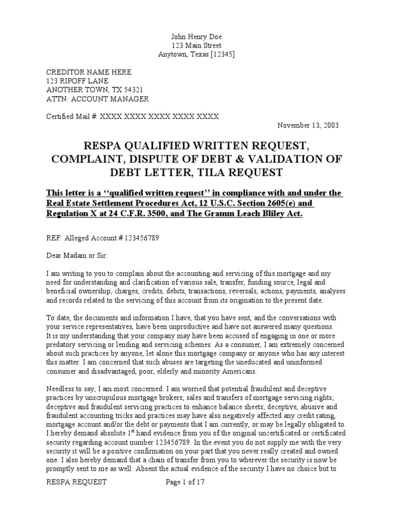 RESPA Letter | PDF | Law