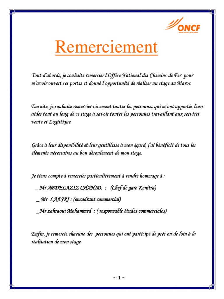 Rapport de Stage ONCF | PDF | Business | Commercialisation