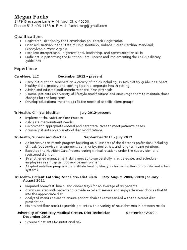 Resume - Megan Fuchs | PDF | Dietetics | Health Care