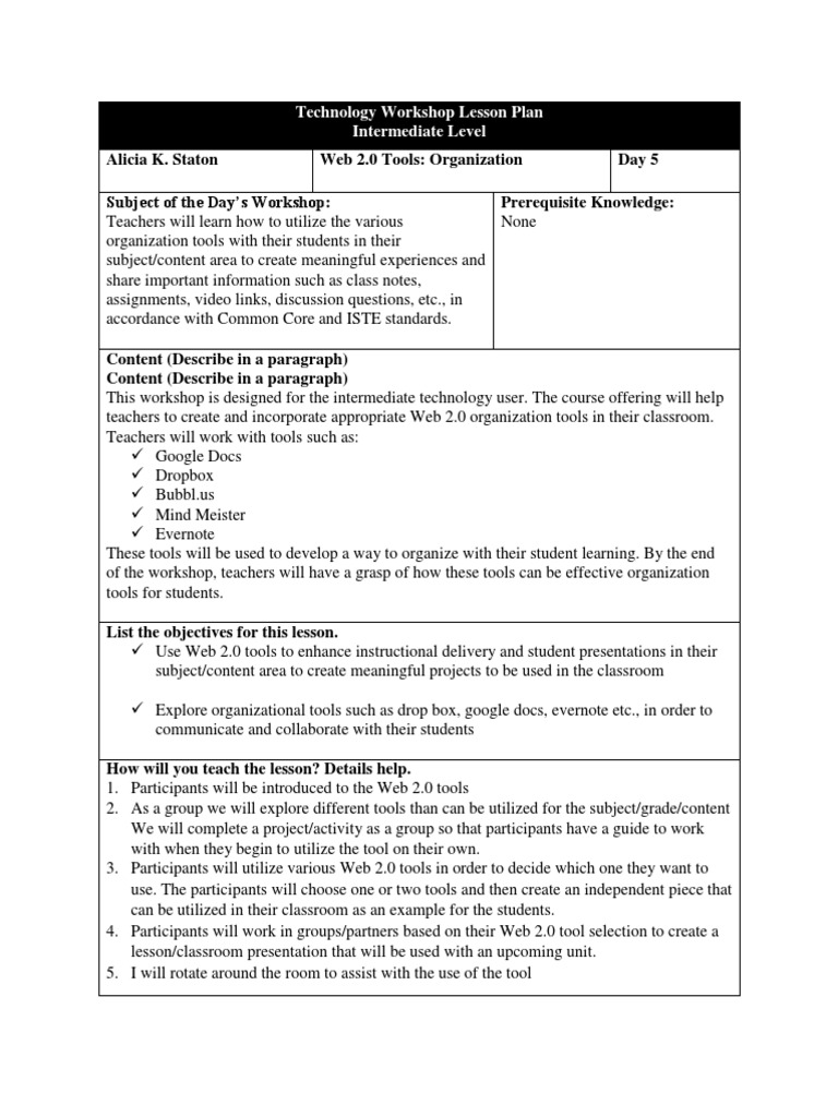 Technology Workshop Lesson Plan Day 5 | PDF | Lesson Plan | Web 2.0