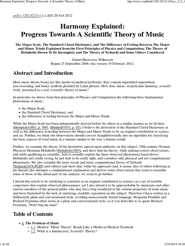 Towards a Unified Scientific Theory of Music: Deriving the Fundamental ...