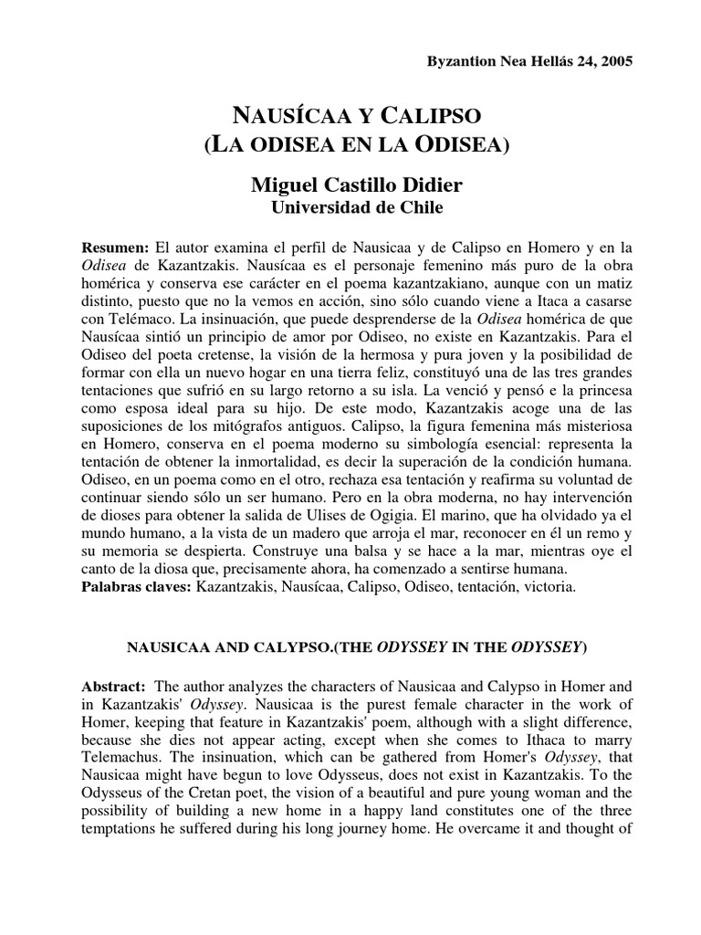 Nausícaa y Calipso: Tentaciones en la Odisea | PDF | Odisea | Odiseo
