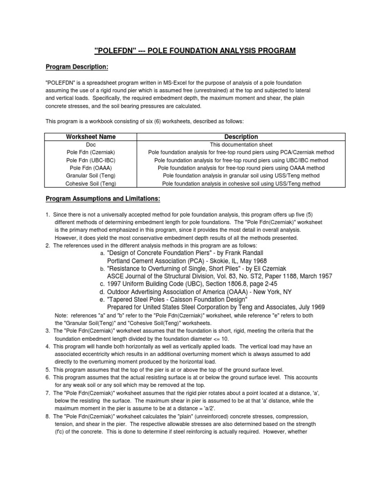 Pole Foundation Design Analysis Tool | PDF | Stress (Mechanics) | Deep ...