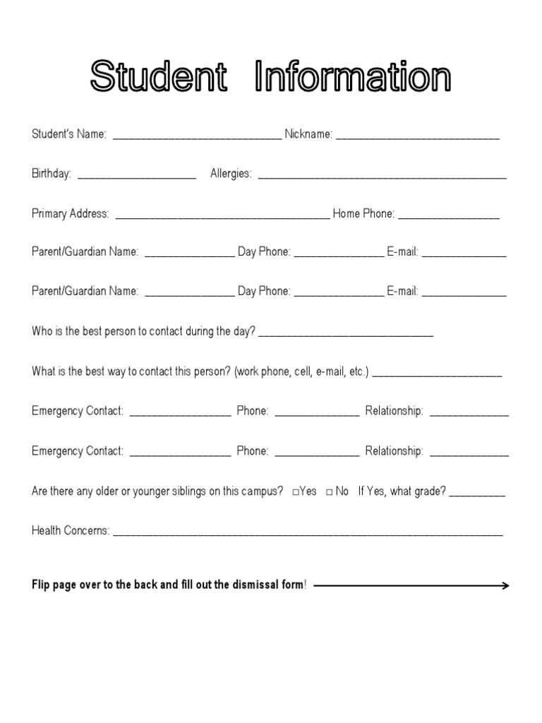 Student Information and Dismissal Form | PDF