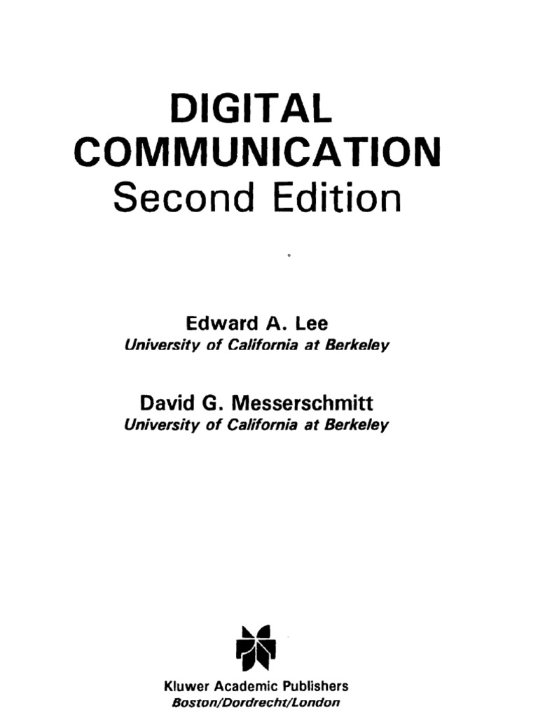 Lee Messerschmitt Digital Communication 2nd Edition | PDF