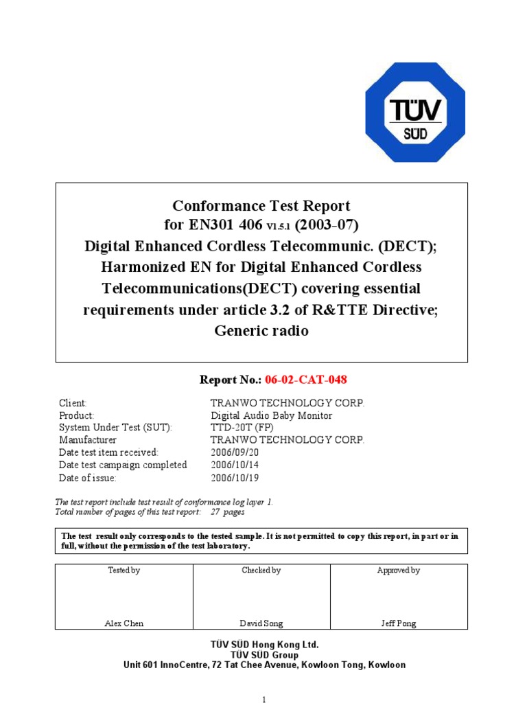 TTD-20T EN 301 406 Test Report | PDF | Radio | Decibel