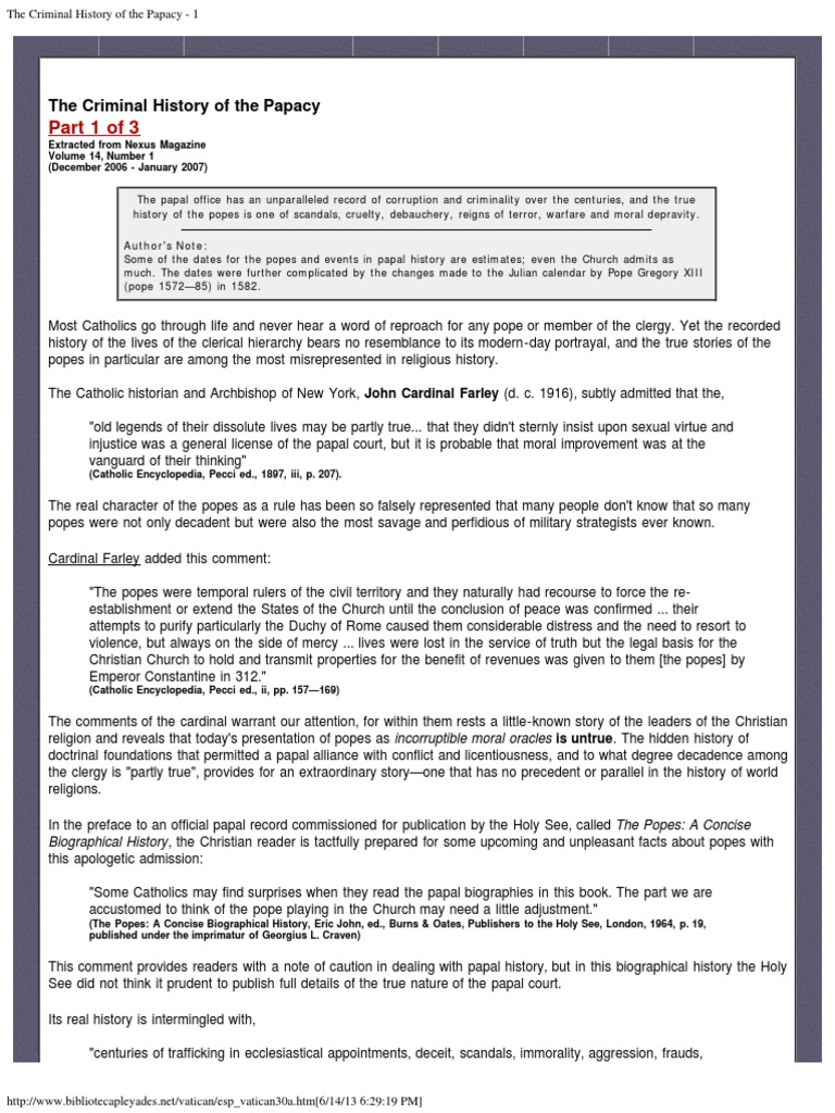 The Criminal History of The Papacy | PDF | Pope | Catholic Church