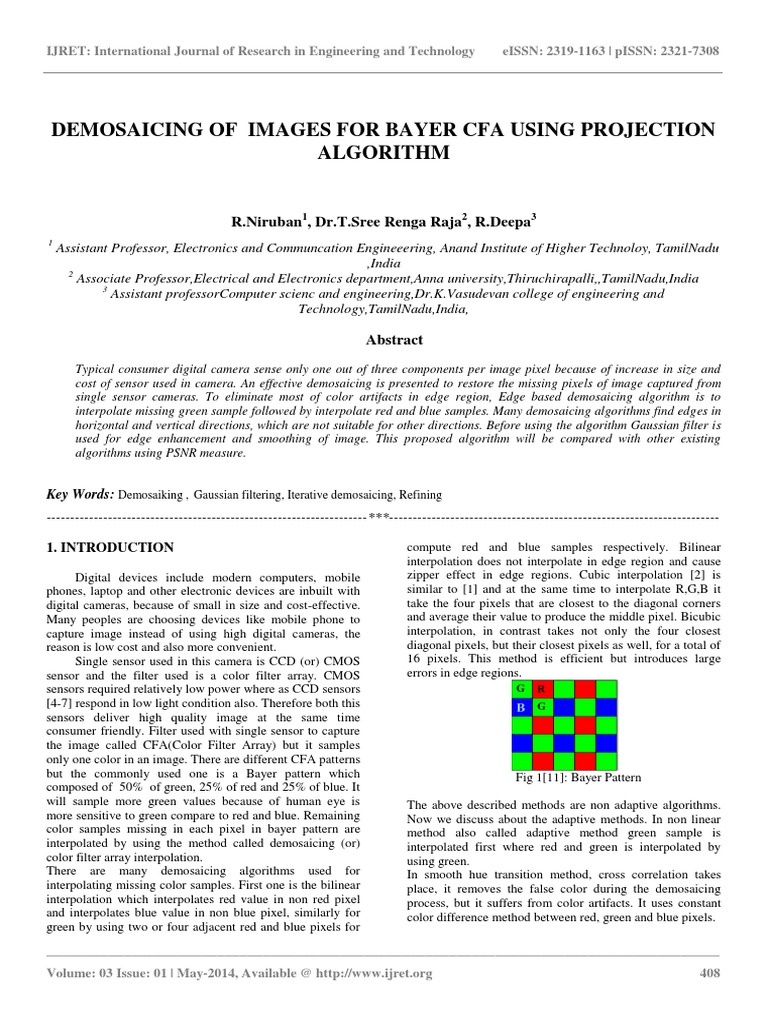 Demosaicing of Images For Bayer Cfa Using Projection Algorithm | PDF | Computer Vision | Signal ...