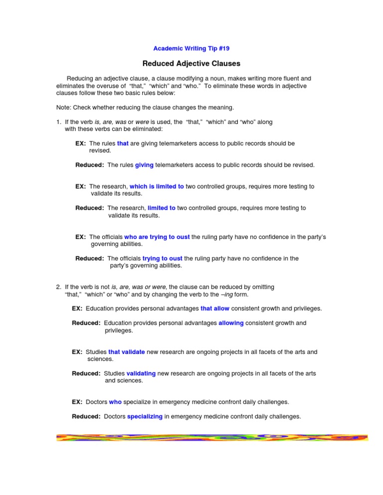 Reduced Adjective Clauses | PDF | Adjective | Clause