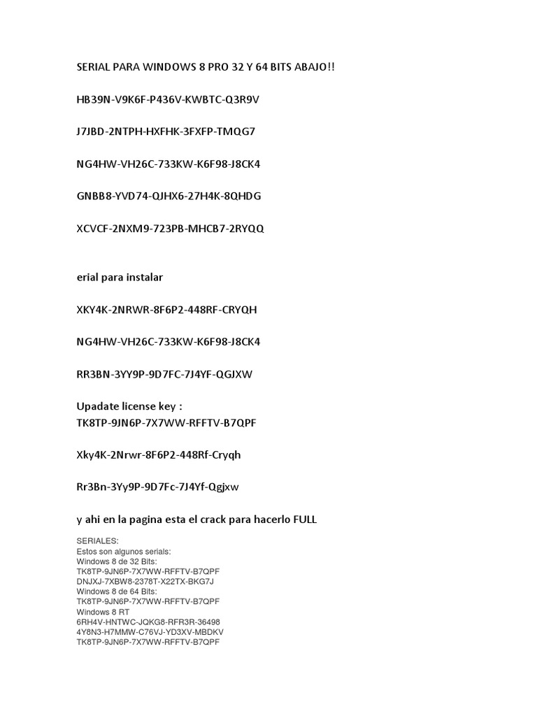 Serial para Windows 8 Pro 32 y 64 Bits Abajo | PDF