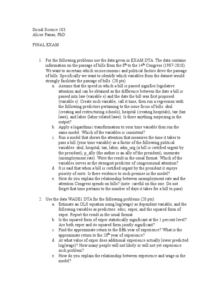 Final Exam in Soc Sci 103 | PDF