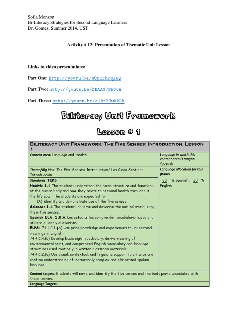 Activity 12 Presentation of Thematic Unit Lesson | PDF | Educational ...