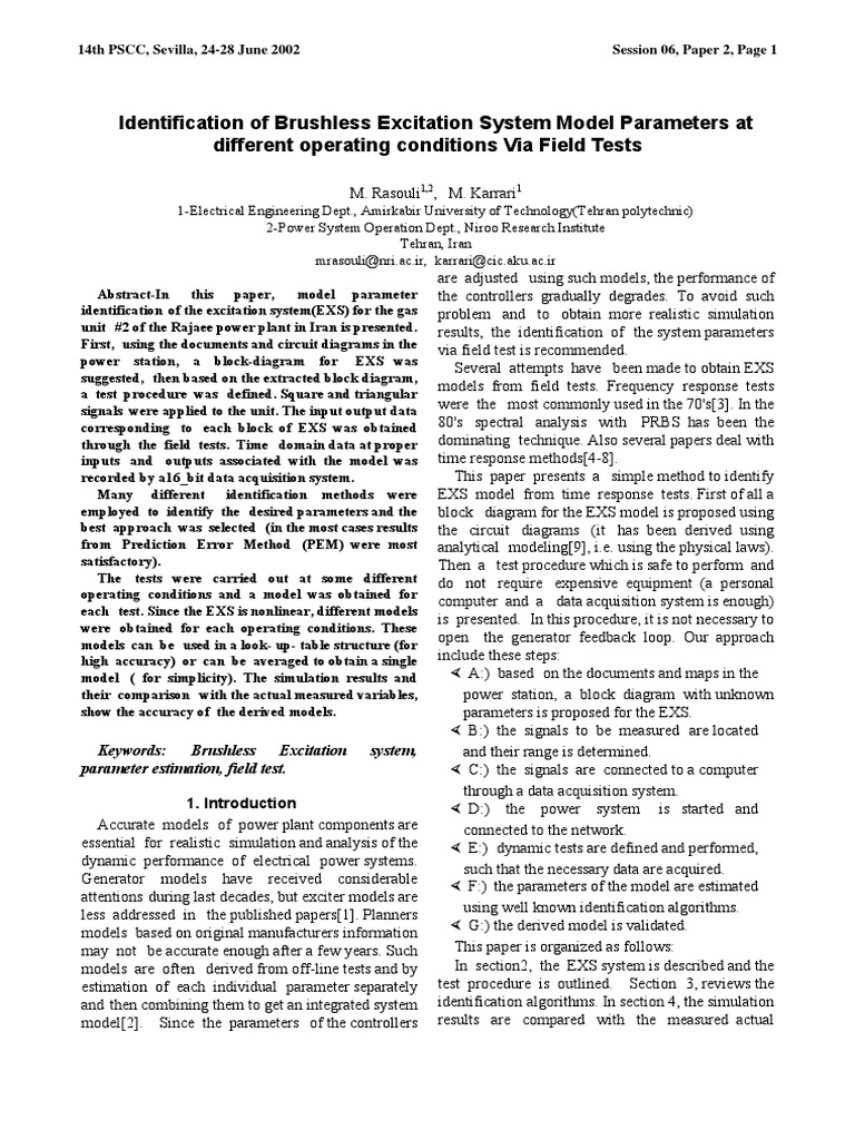 Identification of Brushless Excitation System Model Parameters at ...