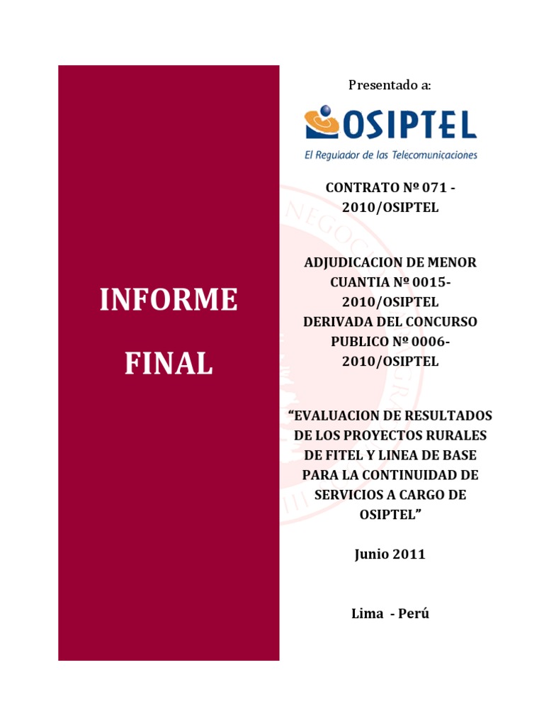 Informe Final OSIPTEL Rev - Odc18 Publicable | PDF | codigo de DIVISION ...