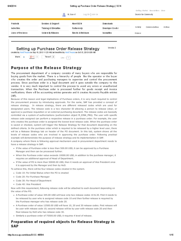 Setting Up Purchase Order Release Strategy - SCN | PDF | Data Type ...
