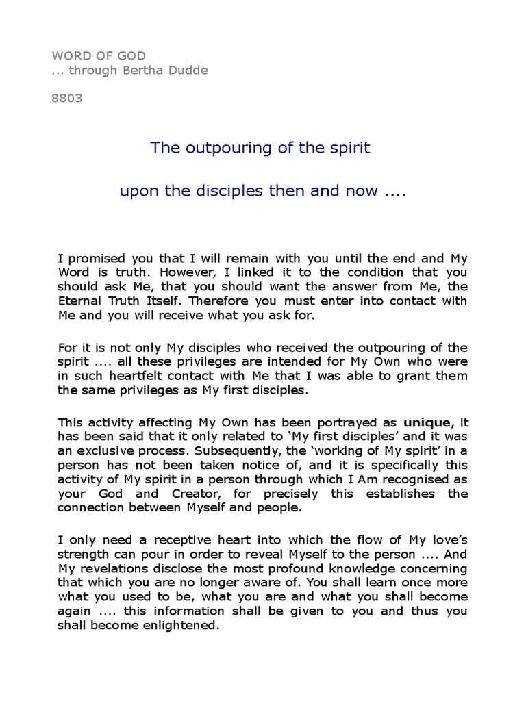The Outpouring of The Spirit Upon The Disciples Then and Now ... | PDF ...