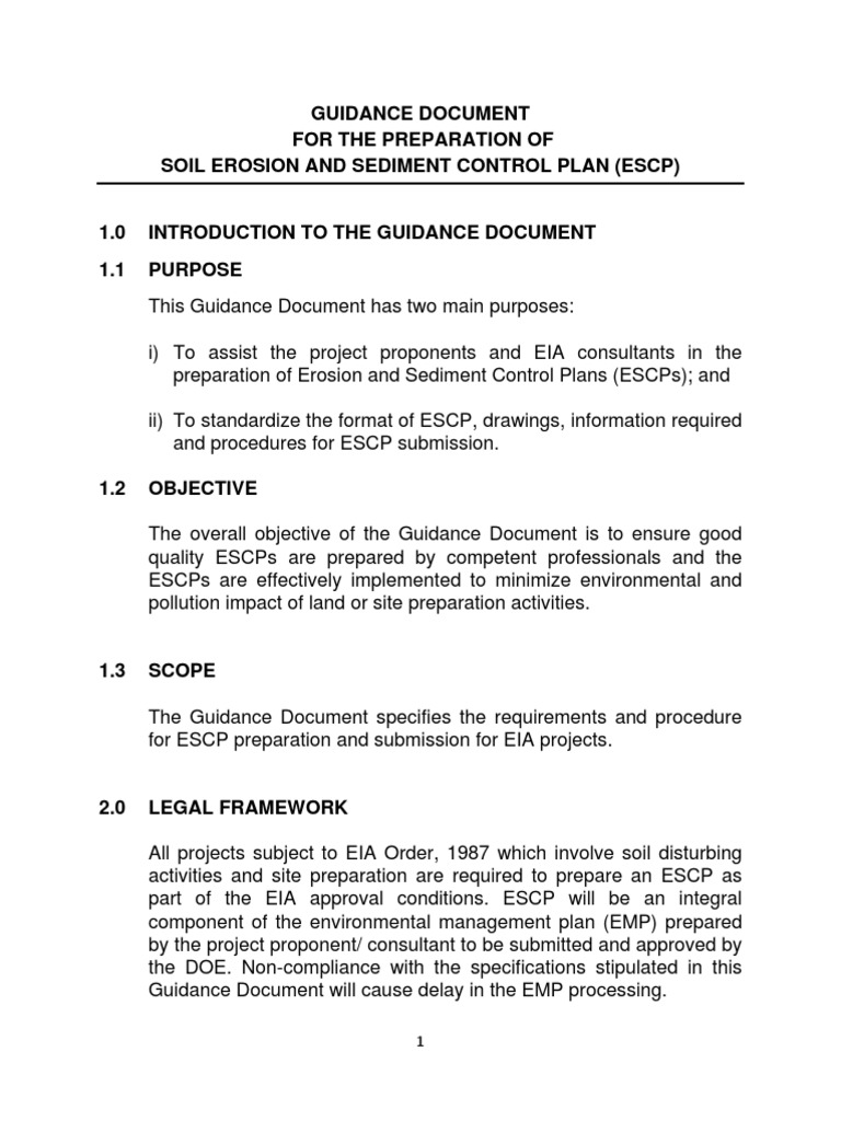 EIA - Guidance Doc For The Preparation of Soil Erosion N Sediment Control Plan ESCP | PDF ...