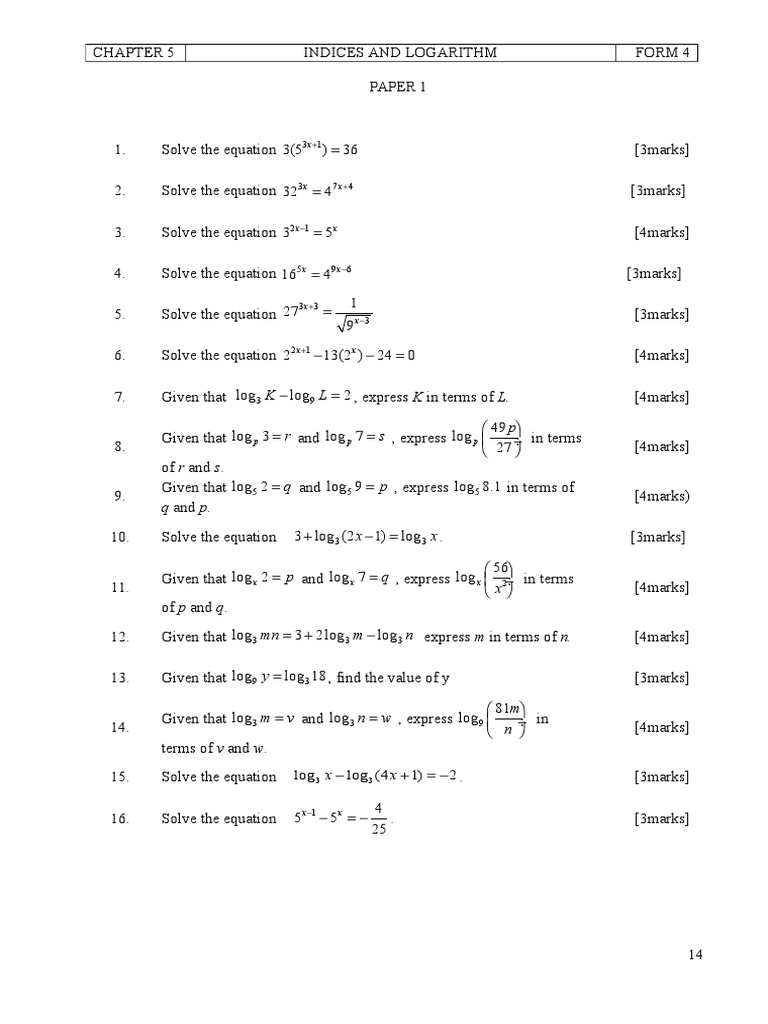 Indices and Logarithm SPM | PDF | Teaching Mathematics
