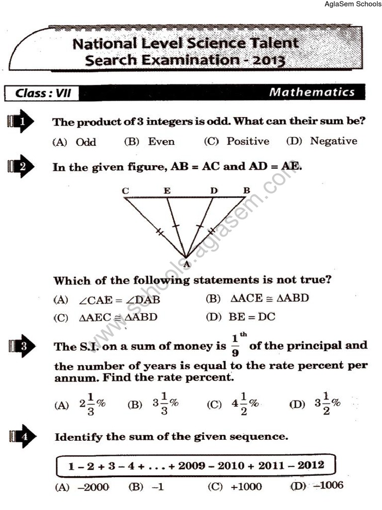 NSTSE 2013 Question Paper For Class 7 | PDF