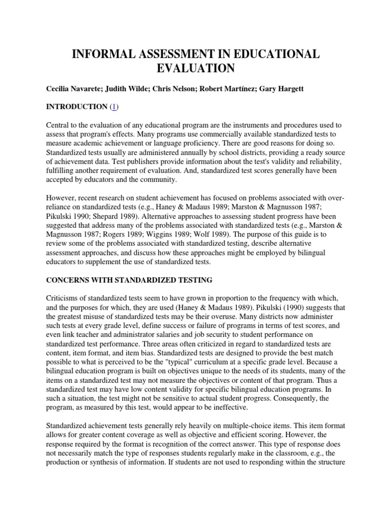 Informal Assessment | Standardized Tests | Educational Assessment