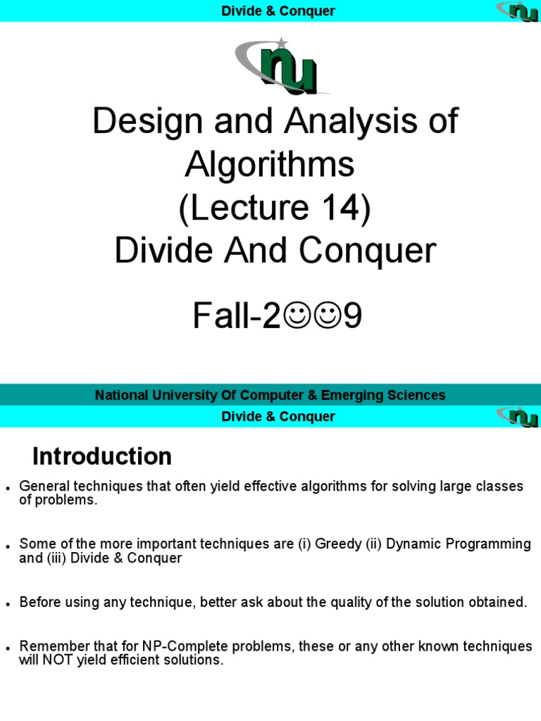 L 14 Divide&Conquer | PDF | Discrete Mathematics | Mathematical Analysis