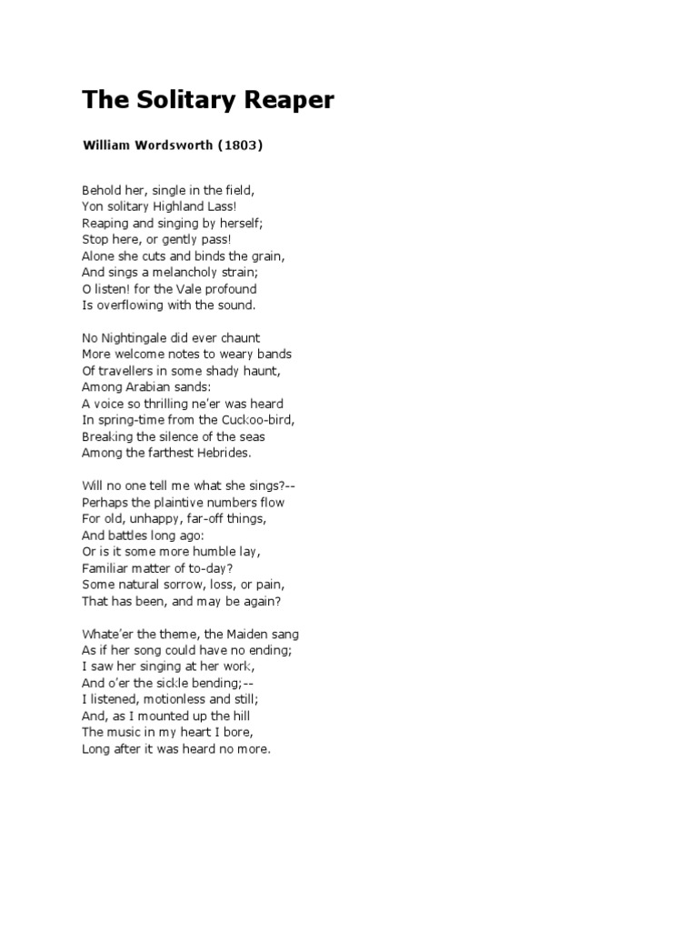 The Solitary Reaper by Wordsworth | PDF
