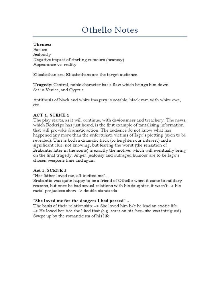 Othello: Themes and Analysis | PDF
