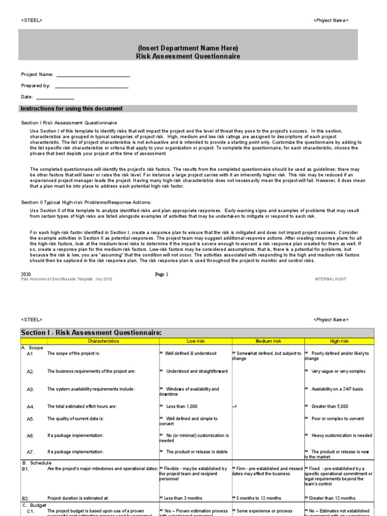 Risk Assessment Questionnaire | PDF | Risk | Business Process