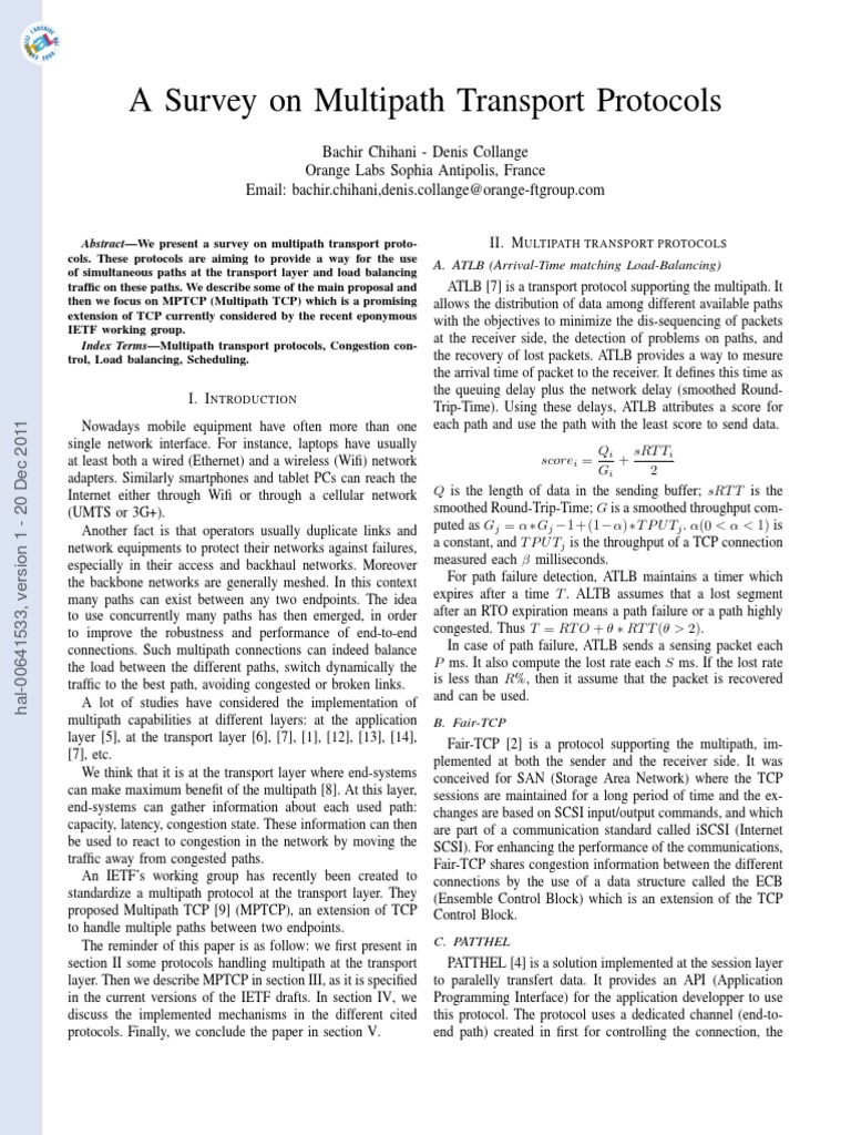 A Survey On Multipath Transport Protocols: Bachir Chihani - Denis ...