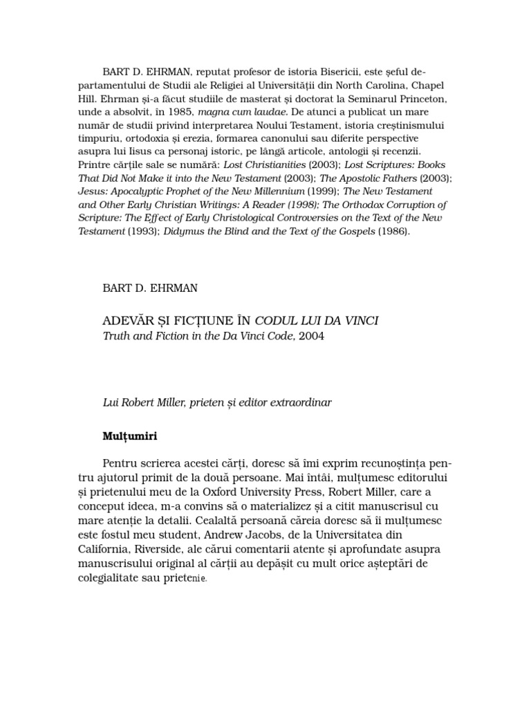 Ehrman, Bart D. - Adevar Si Fictiune in Codul Lui Da Vinci | PDF