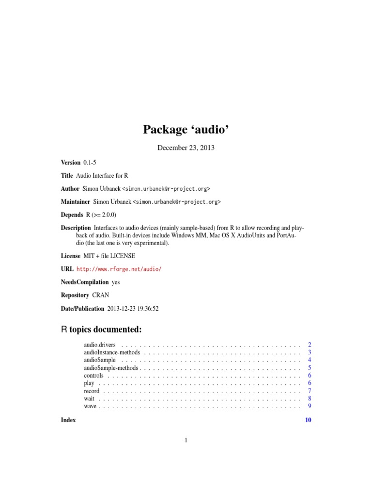 Package Audio': R Topics Documented | PDF | Parameter (Computer Programming) | Digital Technology