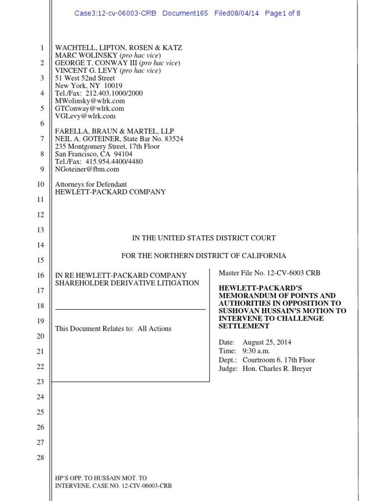 HP Court Motion Against Sushovan Hussain | PDF | Class Action ...