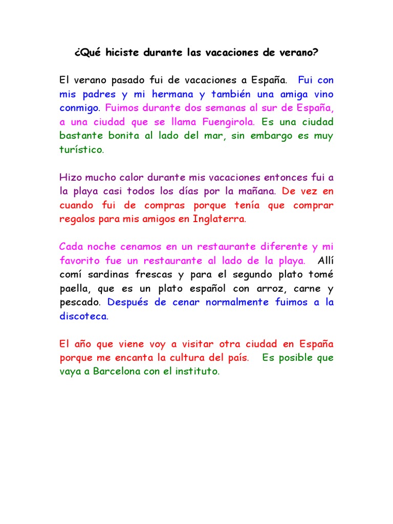 Que Hiciste Durante Las Vacaciones de Verano | PDF