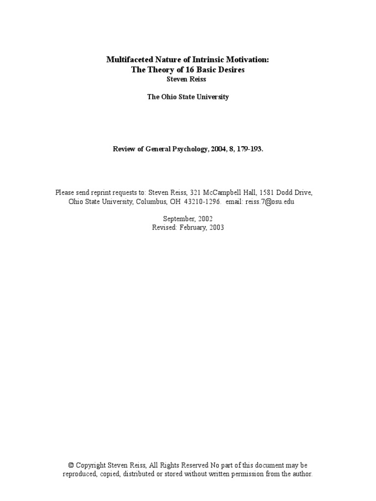 Multifaceted Nature of Intrinsic Motivation: The Theory of 16 Basic ...