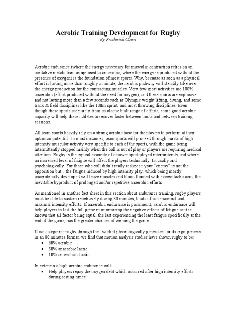 Aerobic Training Development For Rugby | PDF | Aerobic Exercise | High ...