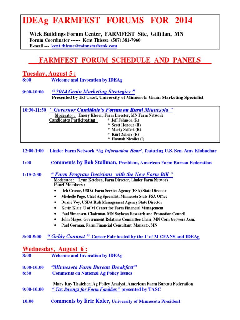 2014 Farmfest Forums - Panel Members | PDF | Minnesota | Politics Of ...