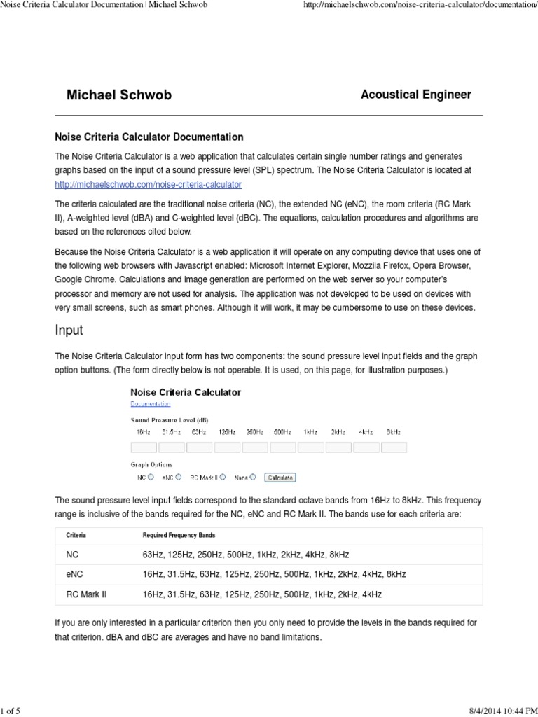 Noise Criteria Calculator Documentation - Michael Schwob | PDF | Hvac ...