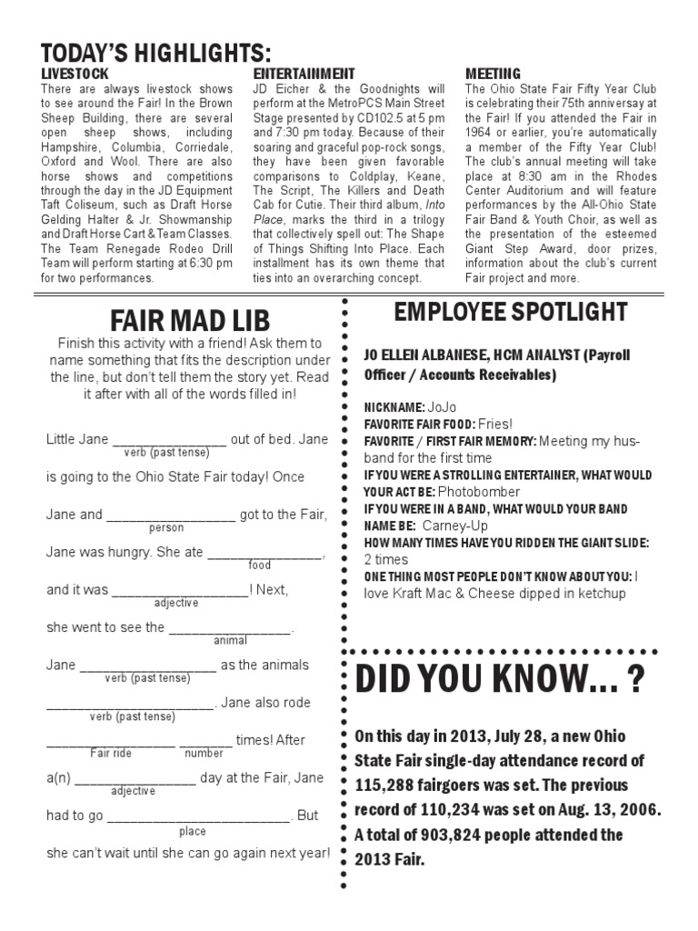 Did You Know... ?: Fair Mad Lib | Download Free PDF | Agriculture ...