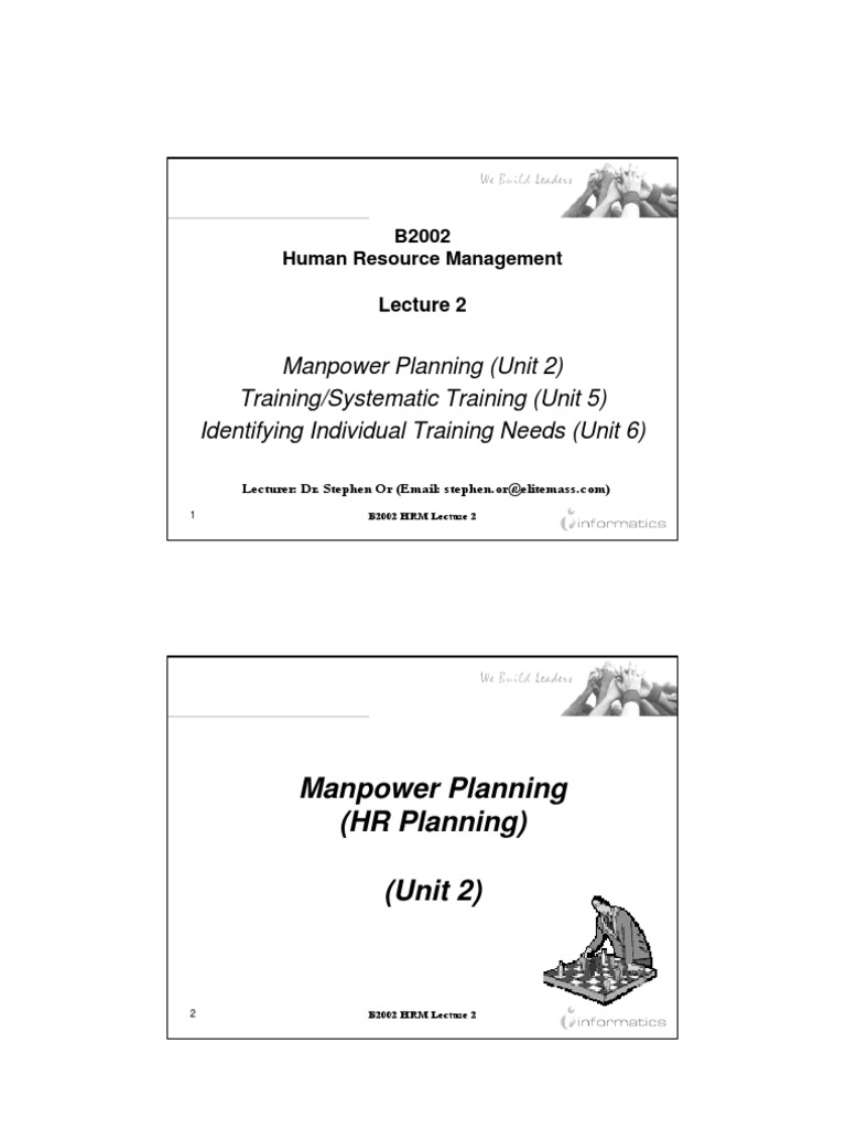 Manpower Planning (Unit 2) Training/Systematic Training (Unit 5 ...