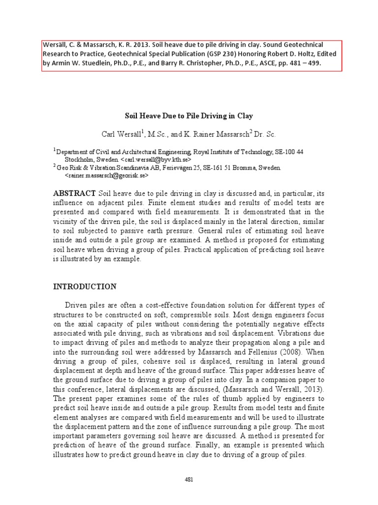 Soil Heave from Pile Driving in Clay | PDF | Deep Foundation ...