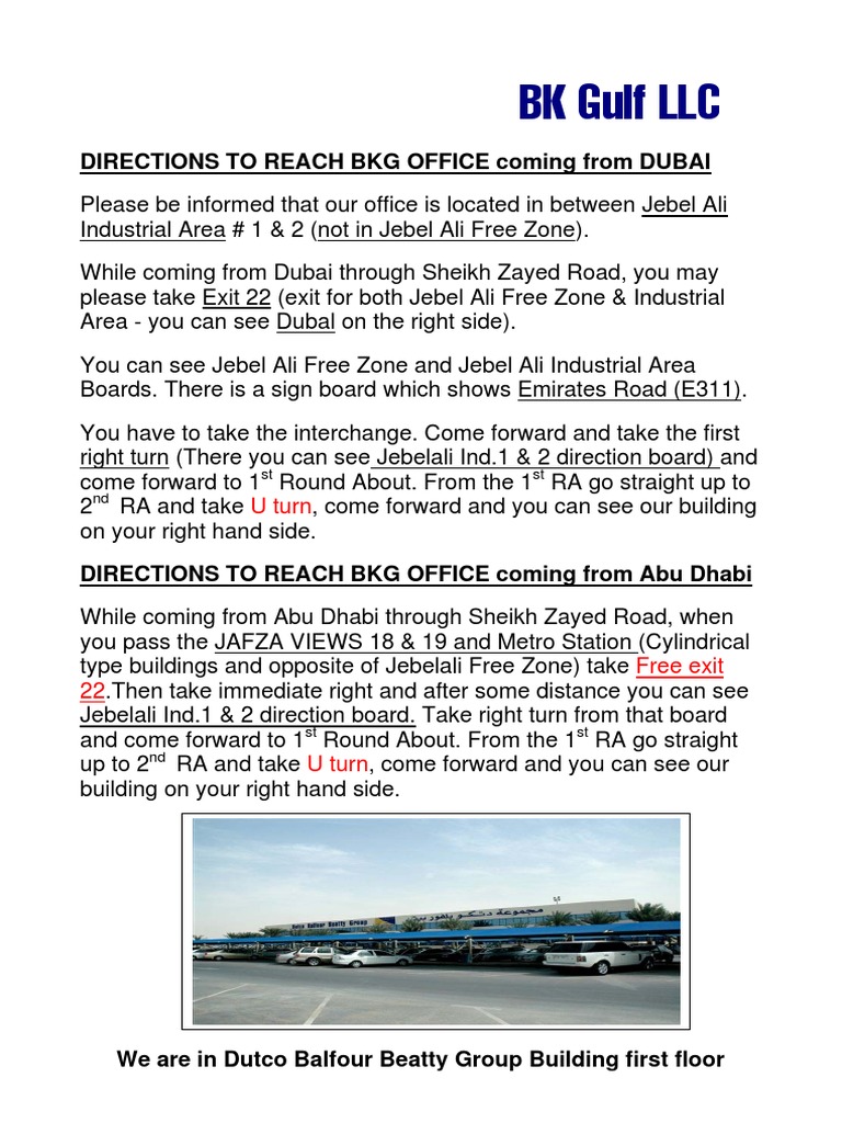 Directions to BK Gulf LLC Office | PDF | Arab League | Western Asia