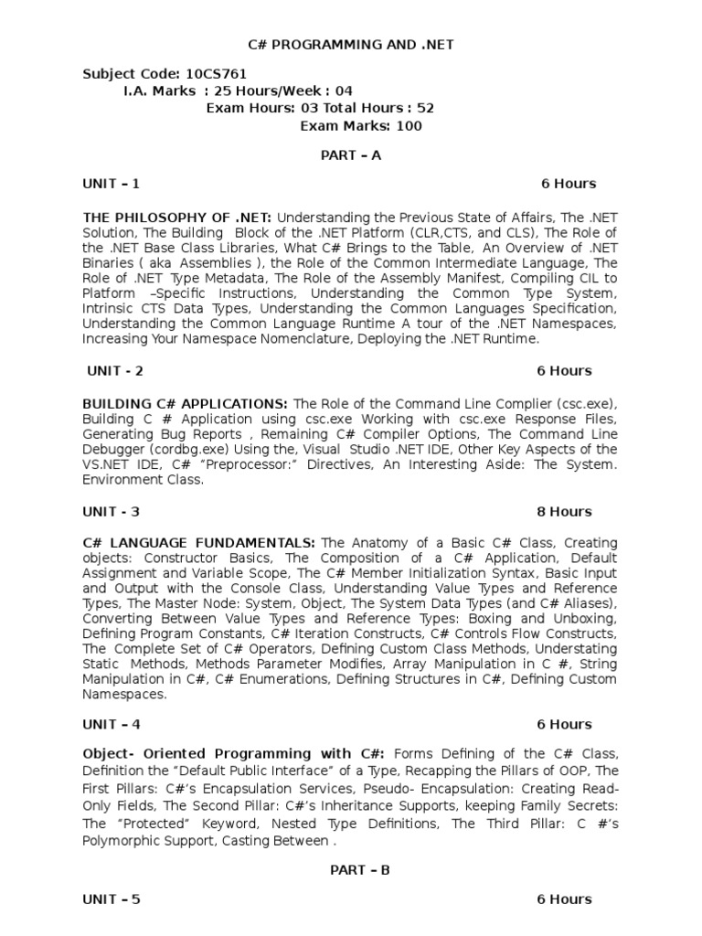 C# and .NET VTU Syllabus | PDF | Object Oriented Programming | Computer ...