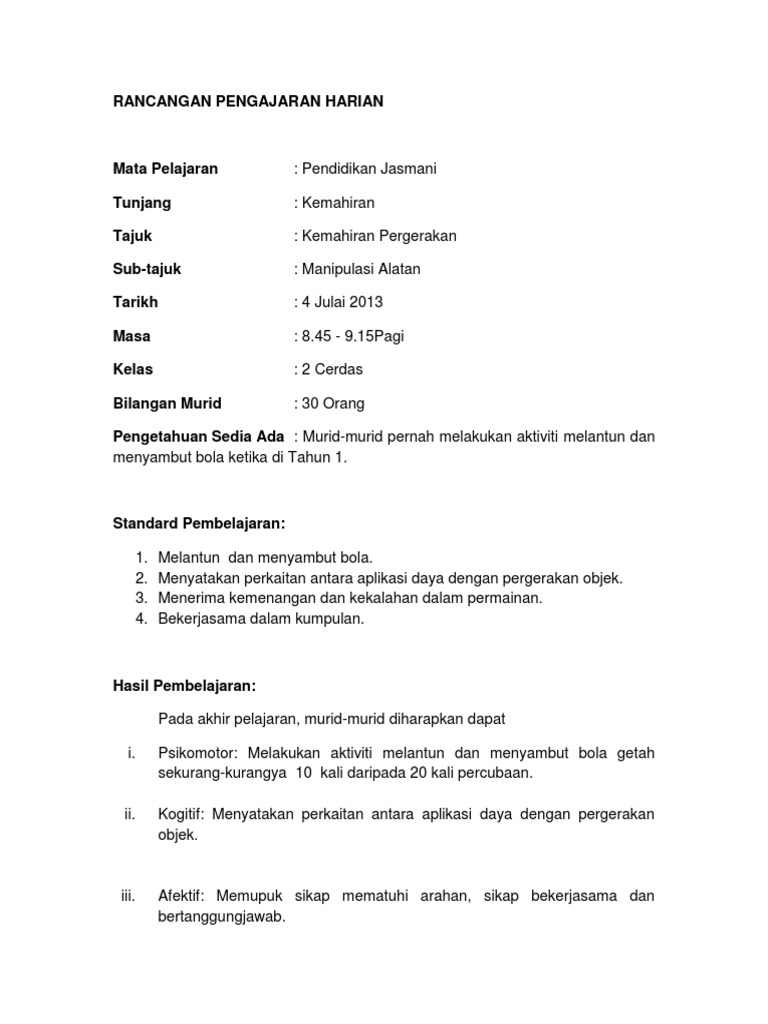 RPH Kemahiran Manipulasi Alatan | PDF