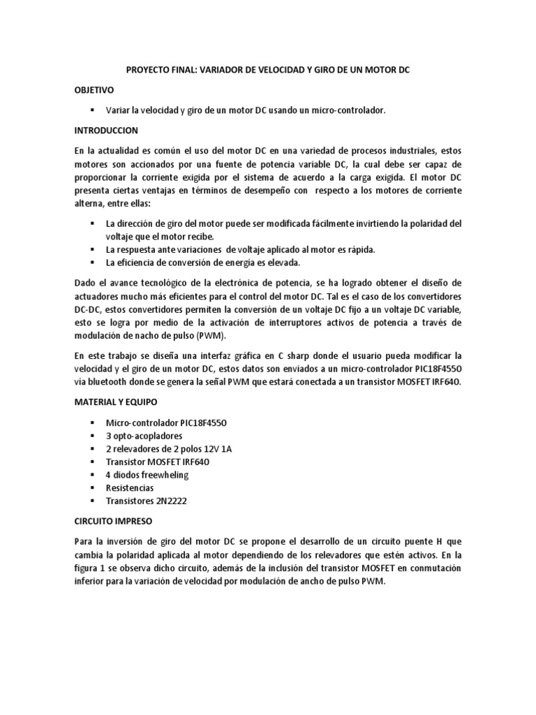Control de Motor DC con Microcontrolador | PDF | Mosfet | Transistor