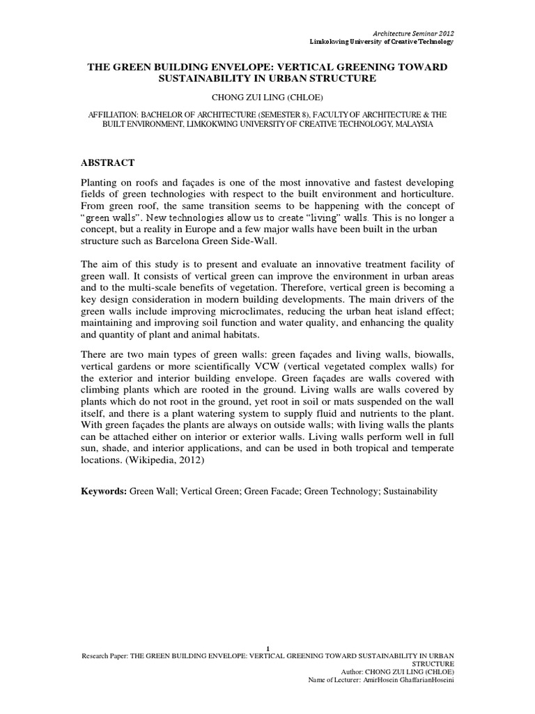 Vertical Greening for Urban Sustainability | PDF | Atmosphere Of Earth ...