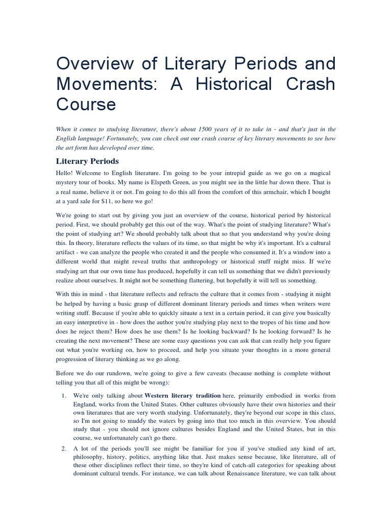 Overview of Literary Periods and Movements | PDF | Romanticism | Victorian Literature