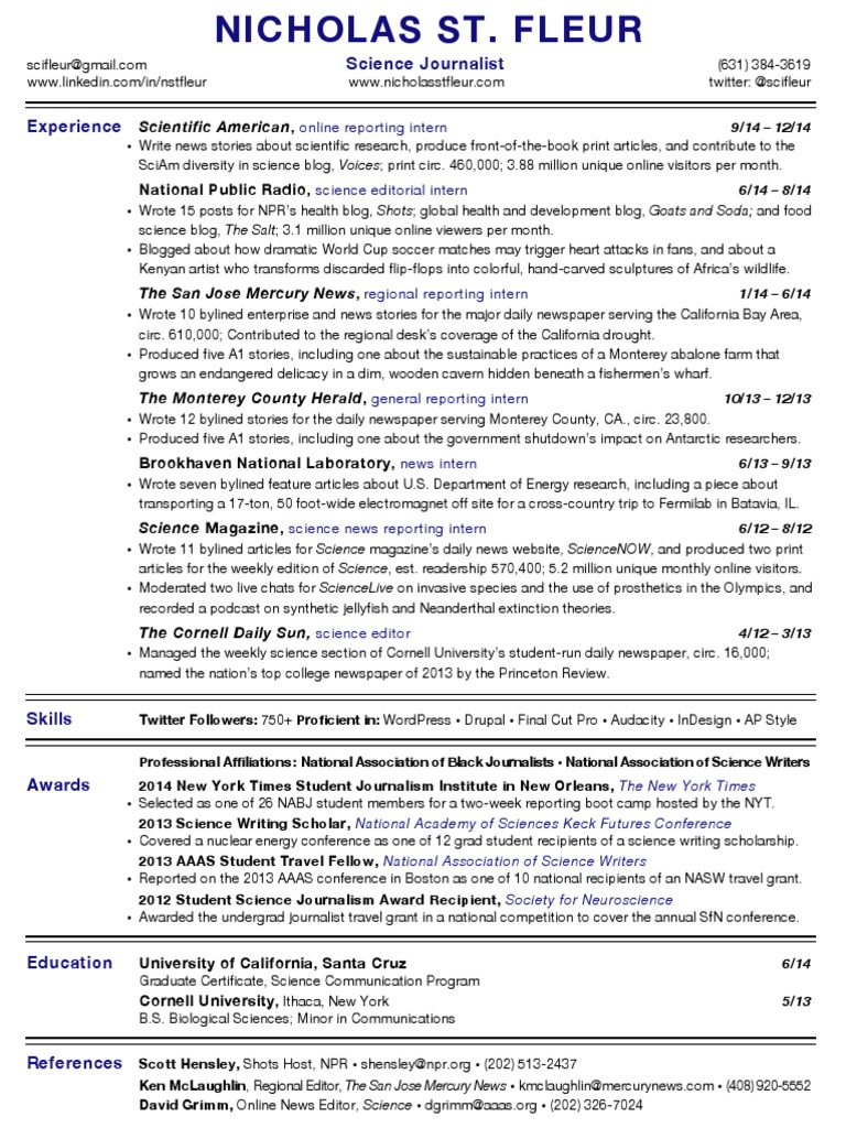 N.ST - Fleur Resume | PDF | The New York Times | Journalism