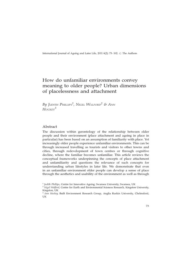 How Do Unfamiliar Environments Convey Meaning To Older People? Urban ...